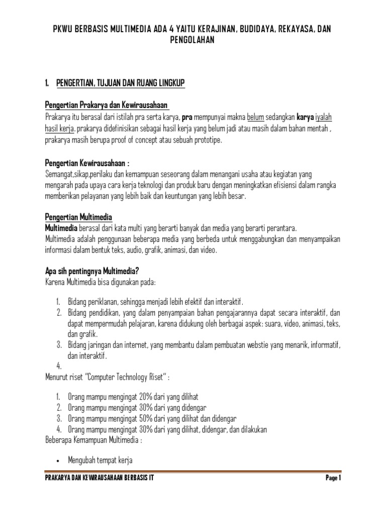 Pengertian Pkwu Berbasis Multi | PDF