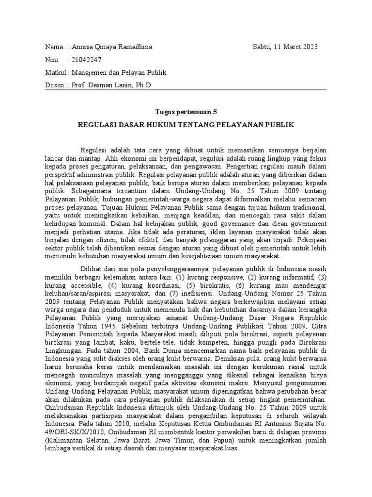 Annisa Qinaya R 21042247 Tugas 5 MPP | PDF