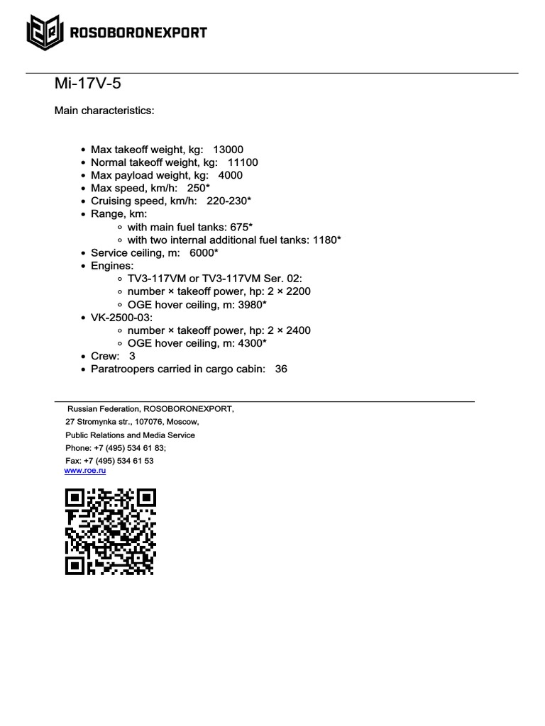 Mi-17 Spec Sheet | PDF