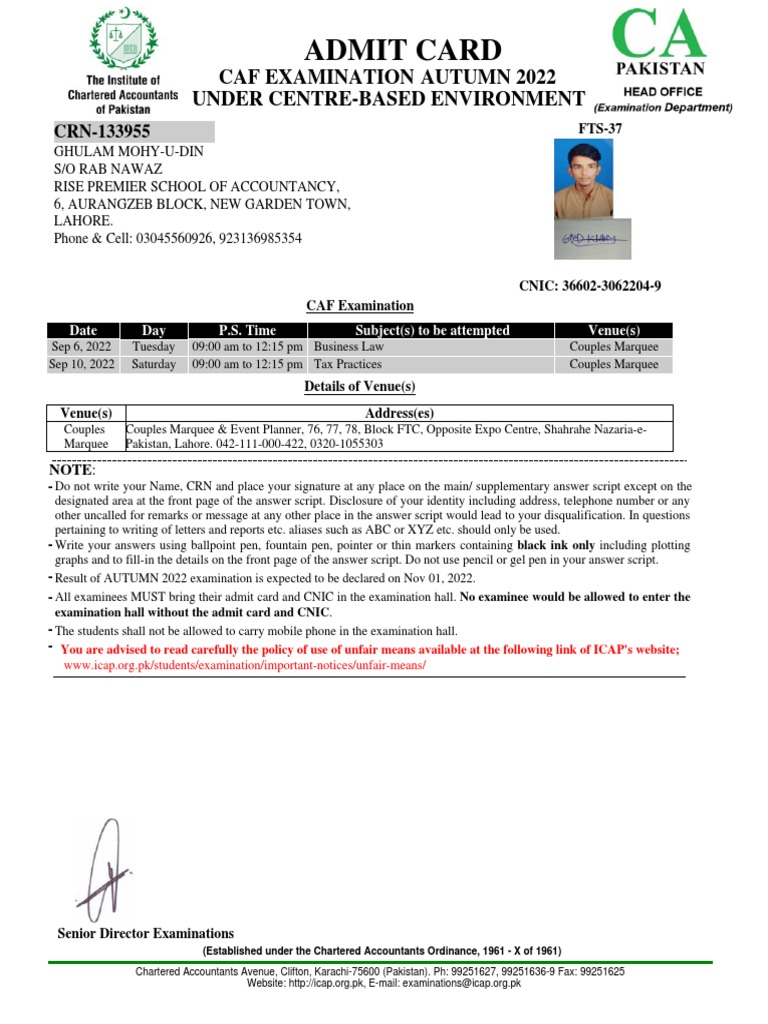 ICAP Admit Card | PDF