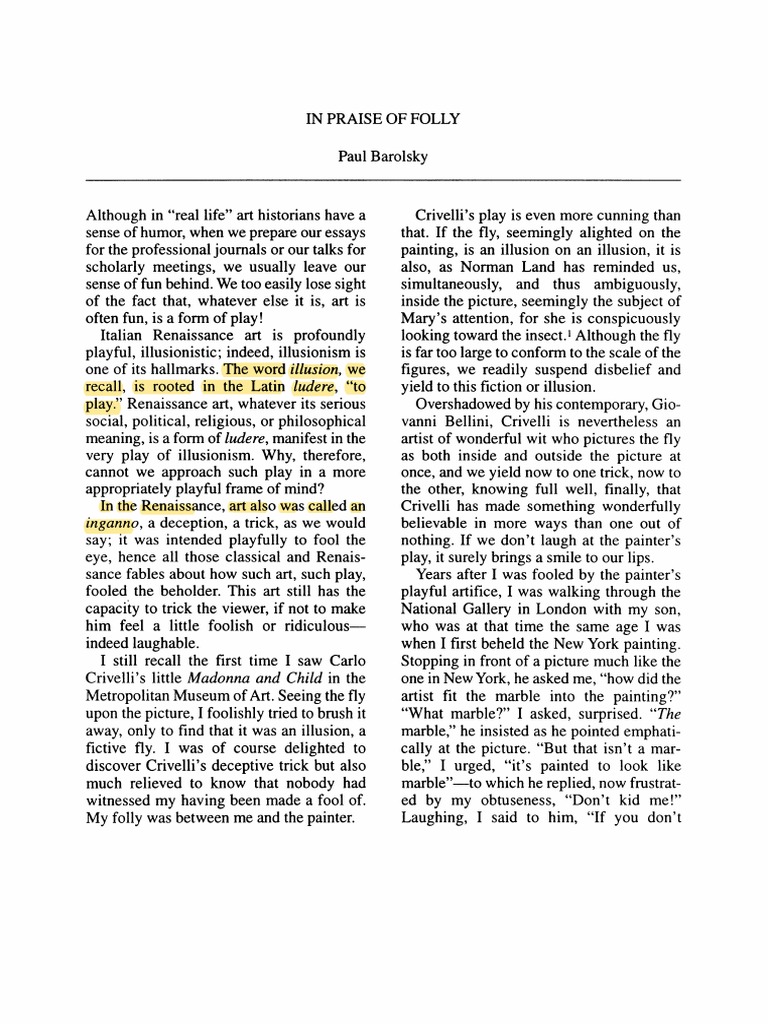 Barolsky in Praise of Folly | PDF | Incarnation (Christianity ...