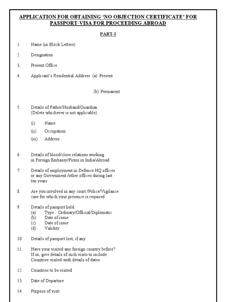 NOC Application for Passport-Visa | PDF