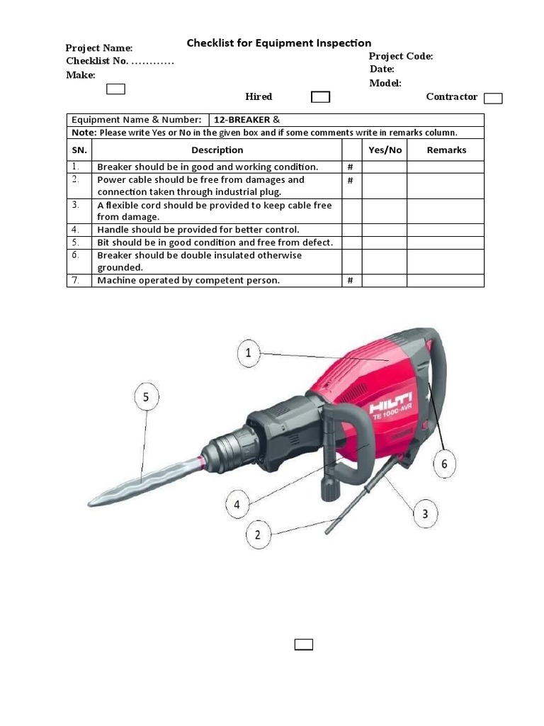 Checklist For Equipment Inspection Breaker | PDF