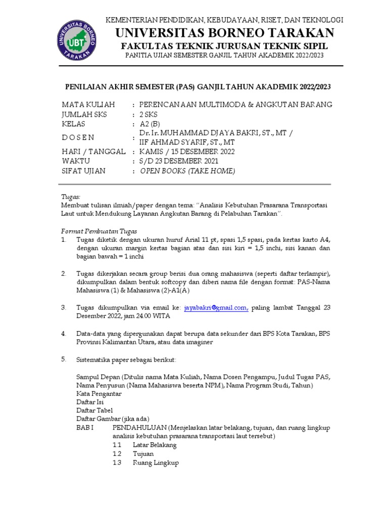 PAS MK PM&AB Kelas A2 (B) Semester Ganjil TA. 2022-2023 - (15-12-2022) | PDF