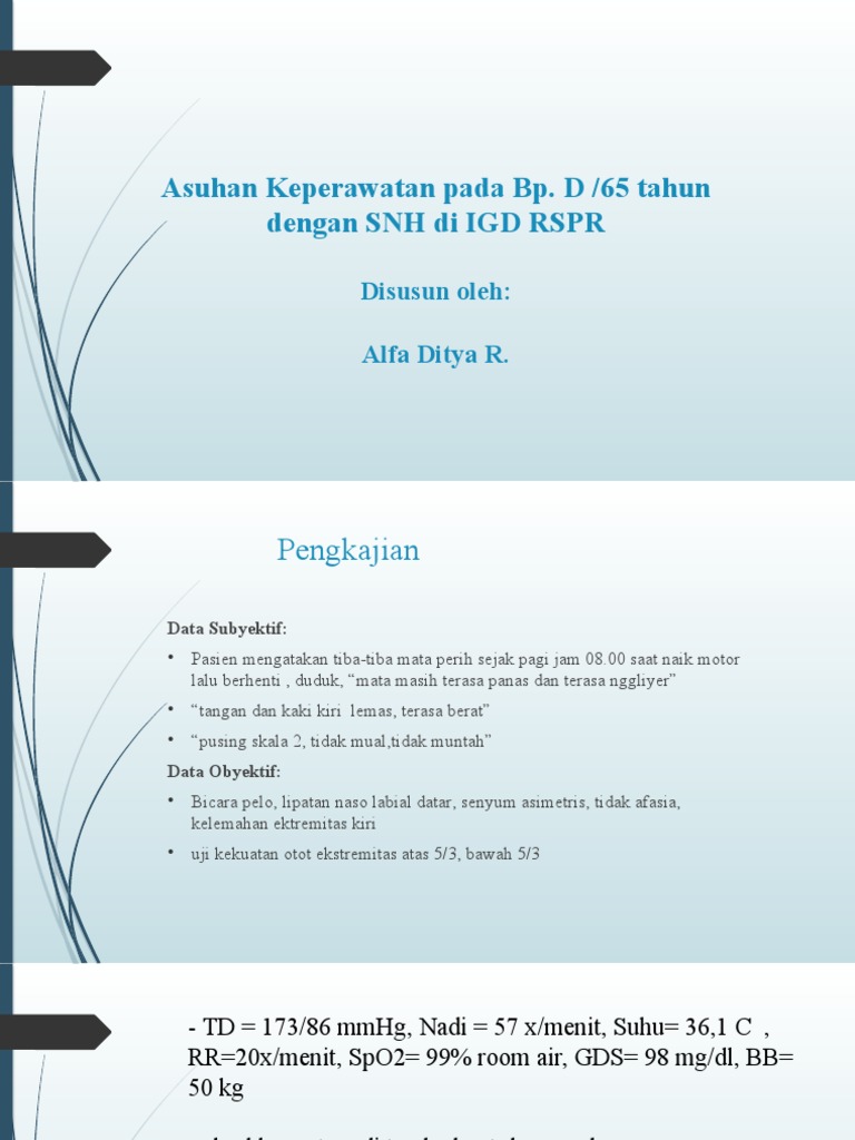 Asuhan Keperawatan Pada Bp. D /65 Tahun Dengan SNH Di IGD RSPR | PDF | Kesehatan Holistik