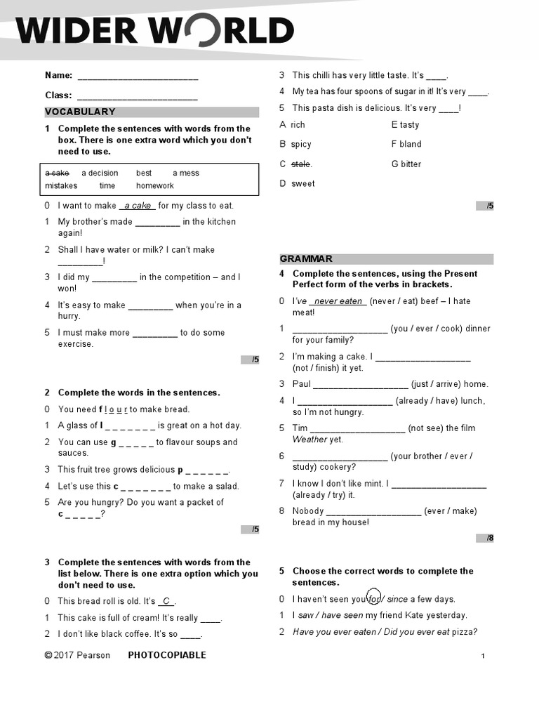 WIDGB3 Utest Language 3A | PDF | Cuisine | Foods