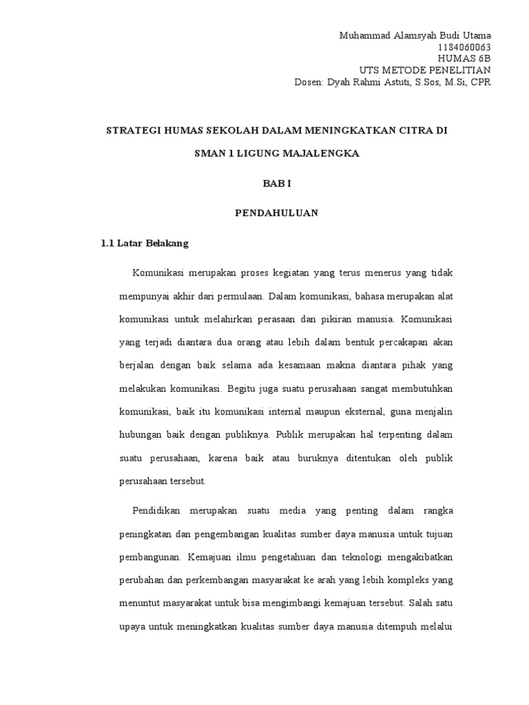 Muhammad Alamsyah Buditama - 1184060063 - HUMAS 6B - METODE PENELITIAN Komunikasi | PDF | Karier ...