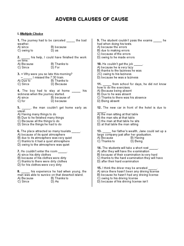 Adverb Clauses of Cause | PDF