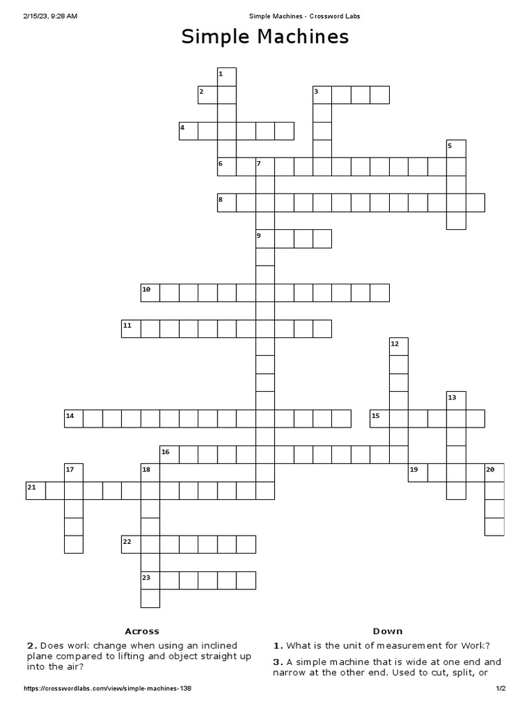 Simple Machines - Crossword Labs | Download Free PDF | Machines ...