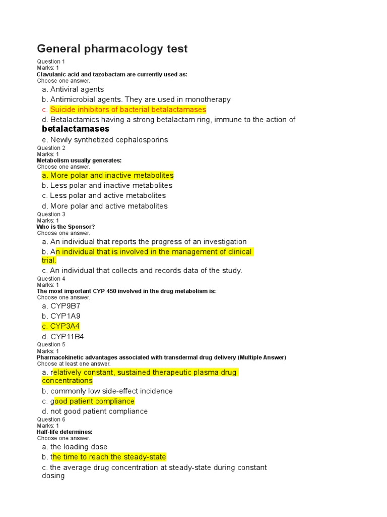 Pharmacology Exam Review: Questions Covering Key Concepts Related to ...