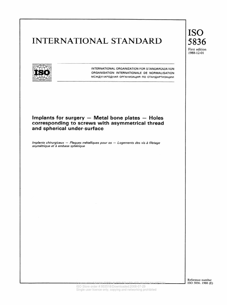 Is53 Iso - 5836 - 1988 | PDF | International Organization For Standardization | Screw