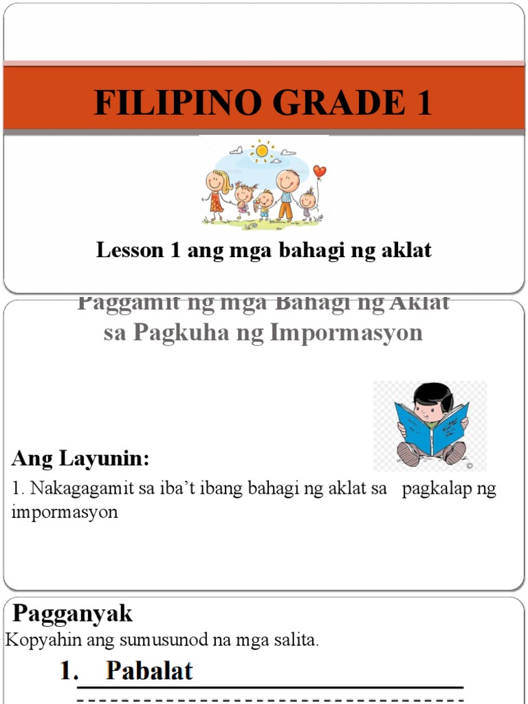 Filipino Grade 1: Lesson 1 Ang Mga Bahagi NG Aklat | PDF