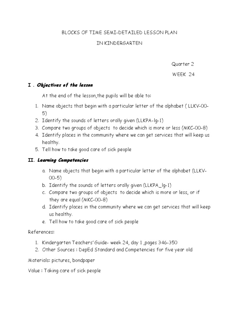 Lesson Plan Kinder | PDF | Teachers | Linguistics