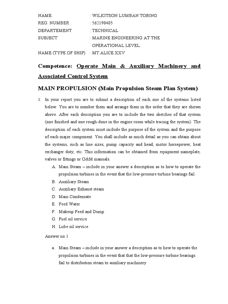 Competence: Operate Main & Auxiliary Machinery and Associated Control ...