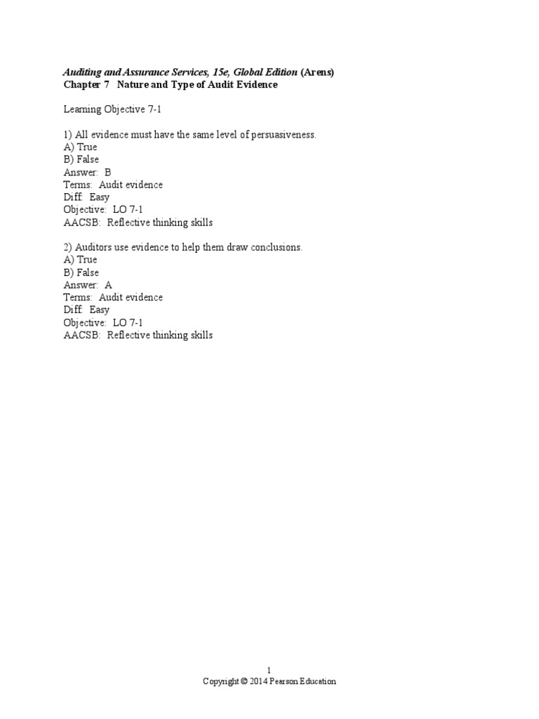 Chapter 7 Nature and Type of Audit Evidence: Auditing and Assurance ...
