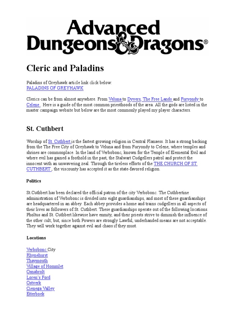 Greyhawk's Clerics & Paladins | PDF | Dwarf (Dungeons & Dragons) | Priest