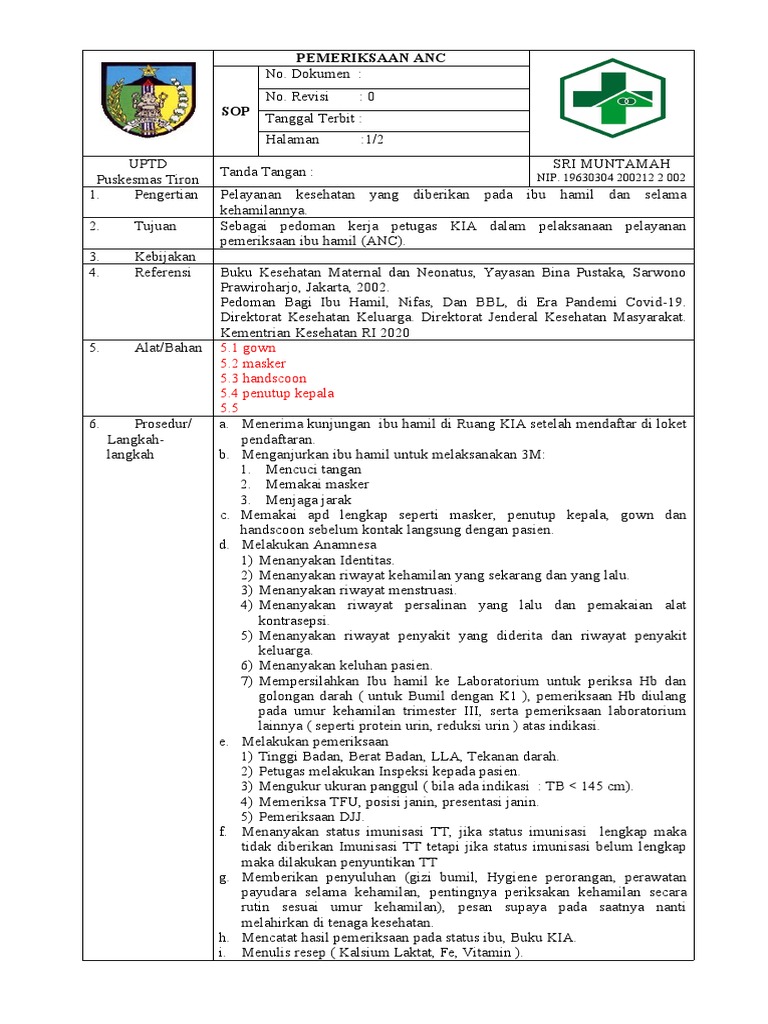 Sop Pemeriksaan Anc | PDF