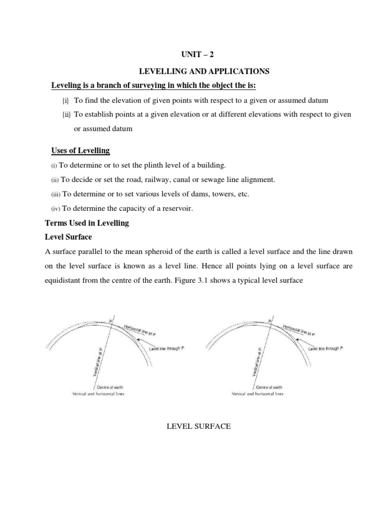 Unit - 2 Levelling and Applications Leveling Is A Branch of Surveying ...