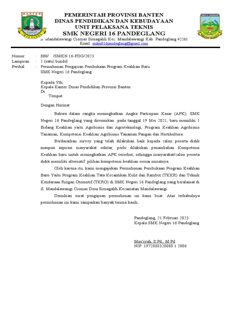 SURAT PERMOHONAN PEMBUKAAN Provinsi Banten | PDF