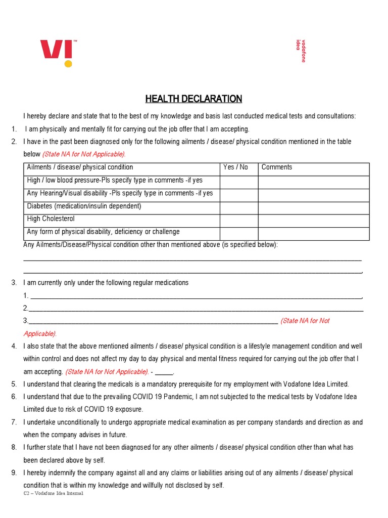 HEALTH DECLARATION-Updated 1 | PDF | Diabetes | Human Diseases And ...