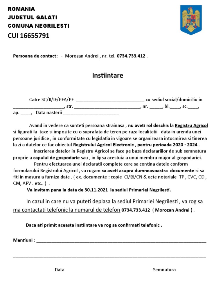 Model Instiintare | PDF