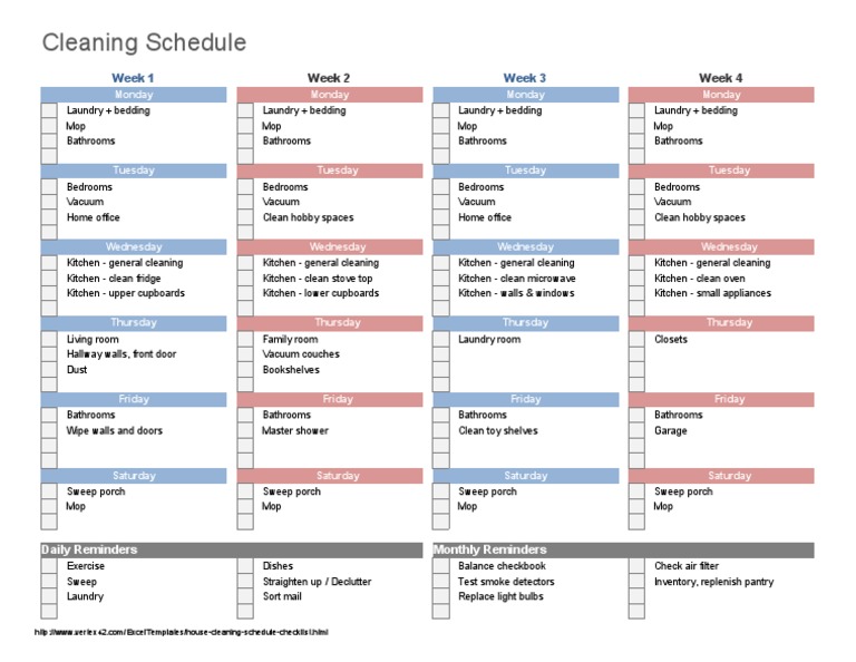 Cleaning Schedule | PDF | Kitchen | Bedroom