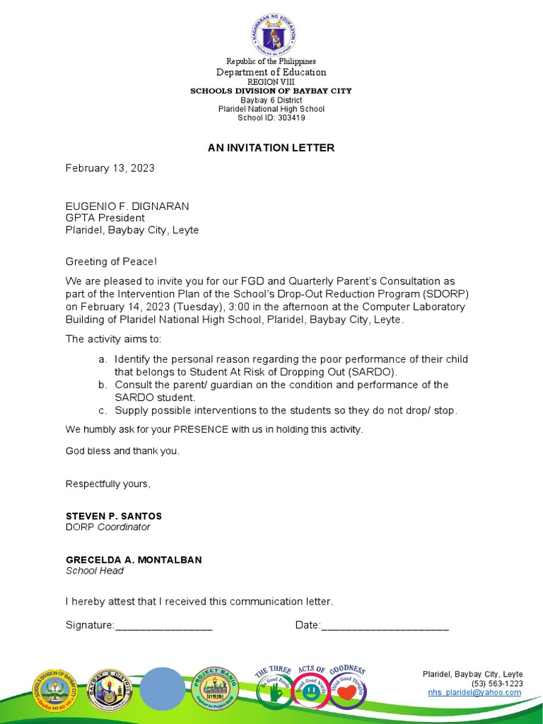 AN INVITATION LETTER Parents Consultation | PDF