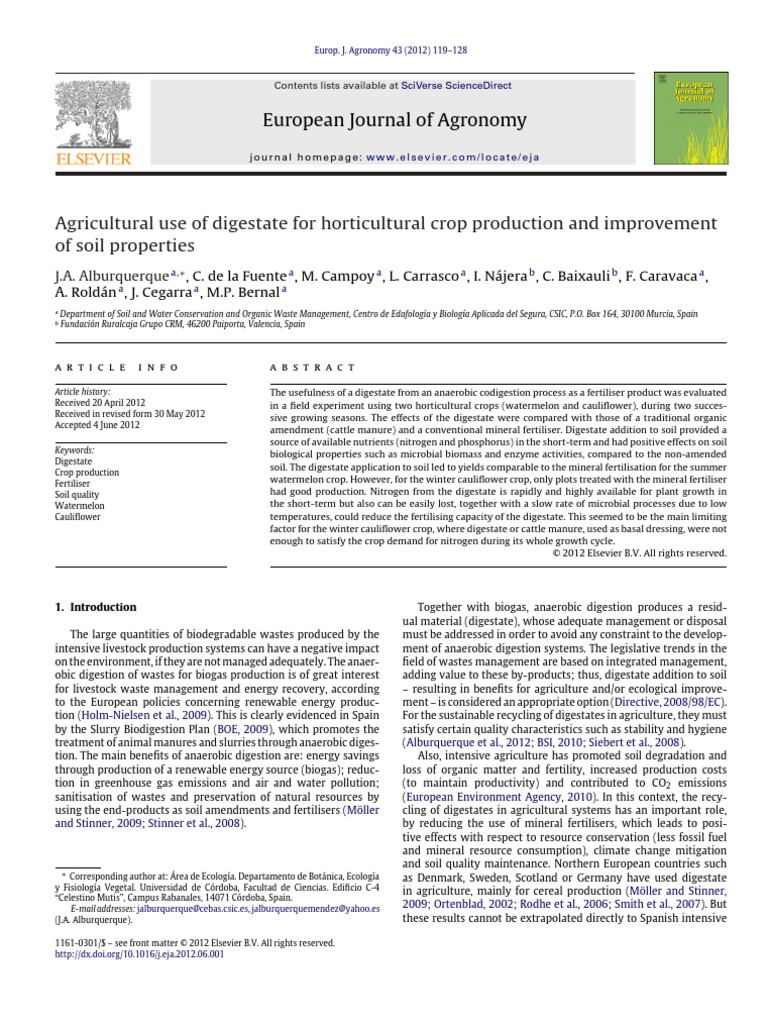 Fertilizer, Digestate - Alburquerque Et Al. 2012 | PDF | Fertilizer | Soil