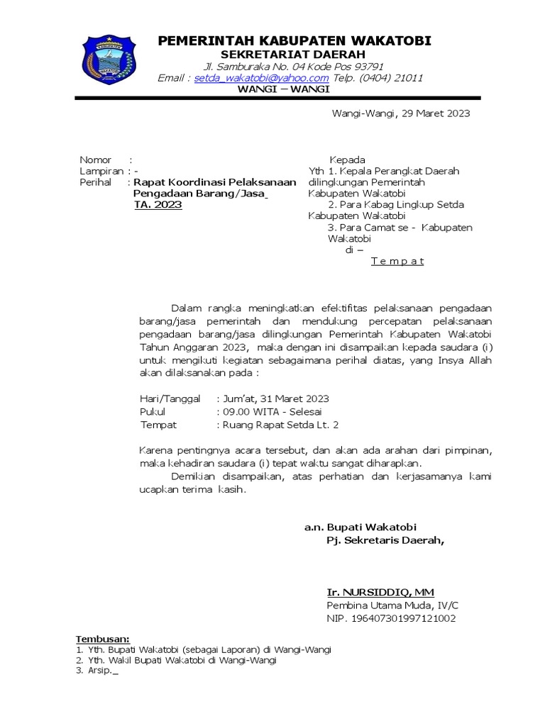 Surat Rakor PBJ 2023 | PDF