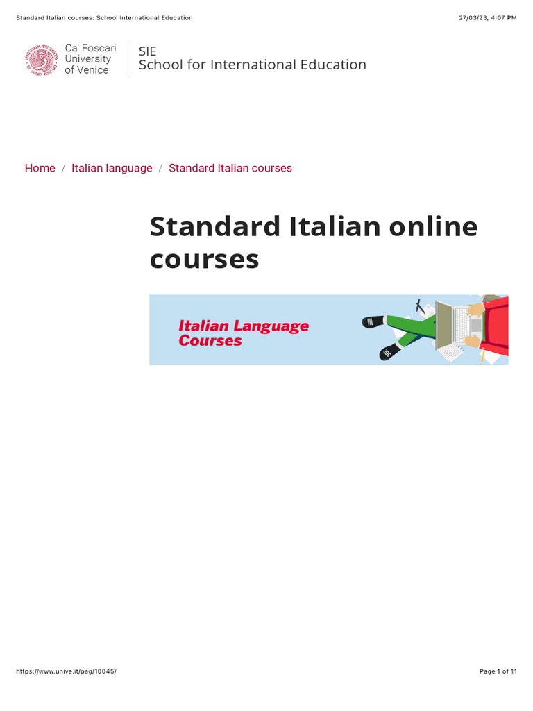 Standard Italian Courses: School International Education | PDF