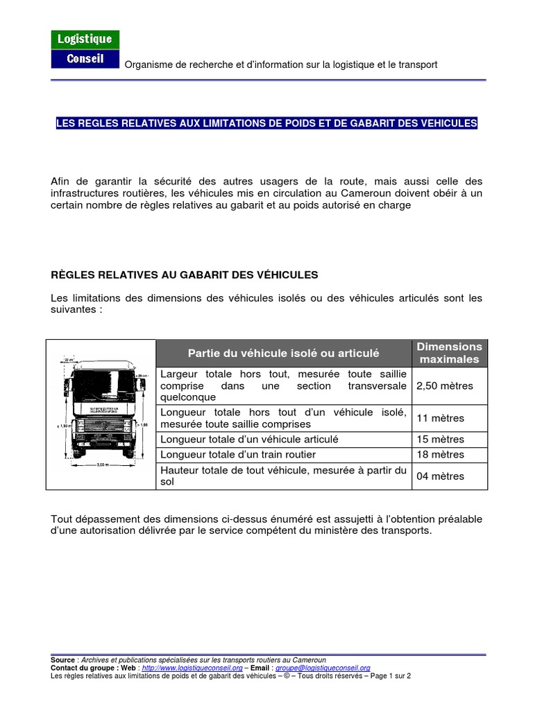 Règles de gabarit et poids des camions | PDF | Véhicules | Camion