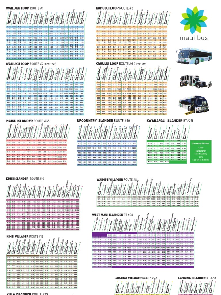 Maui Bus Fixed Route Schedule Nov 2021 - 202111181343048446 | PDF