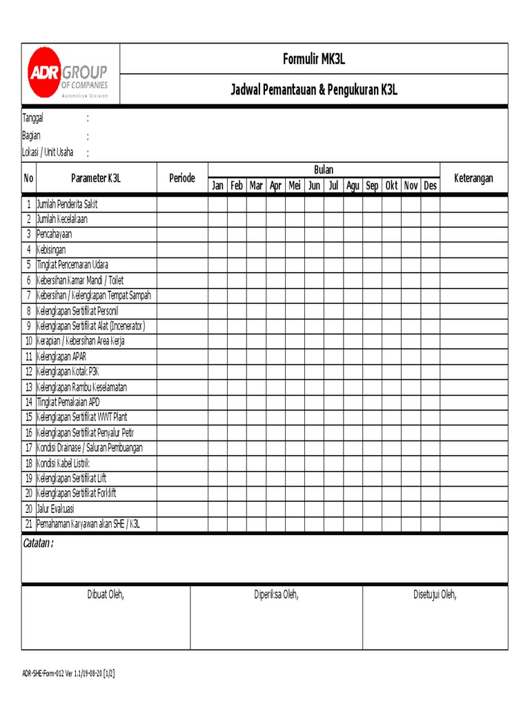 ADR-SHE-Form-012 (Jadwal Pemantauan Dan Pengukuran K3L) | PDF