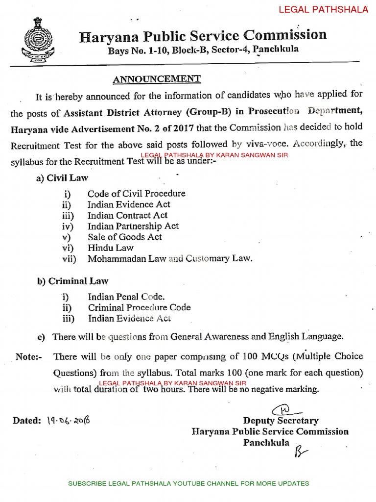 HARYANA ADA PAPER 2018 by Karan Sangwan Sir Legal Pathshala | PDF ...
