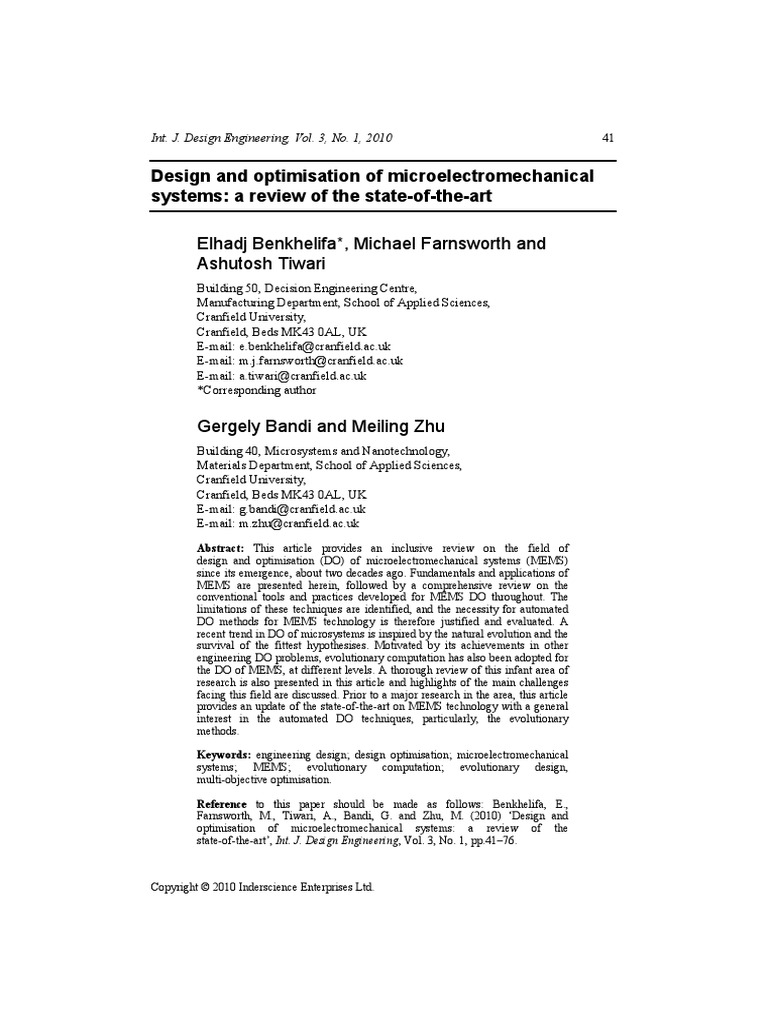 Design And Optimisation Of Mems Pdf Mathematical Optimization Partial Differential Equation