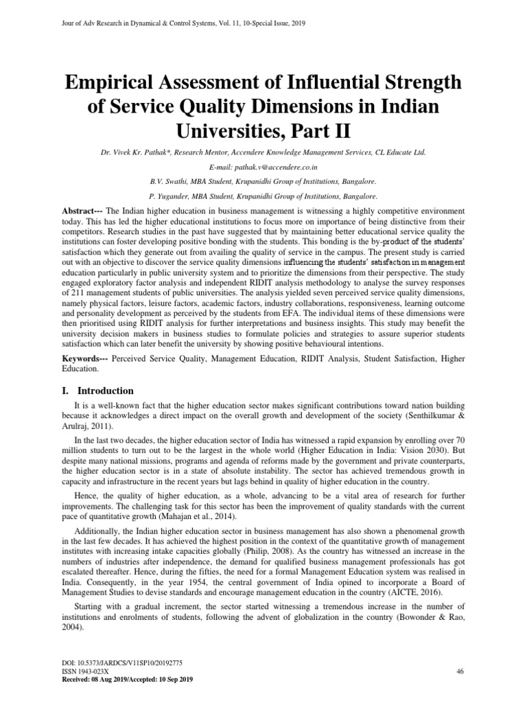 Service Quality in Indian Universities | PDF | Factor Analysis | Variance