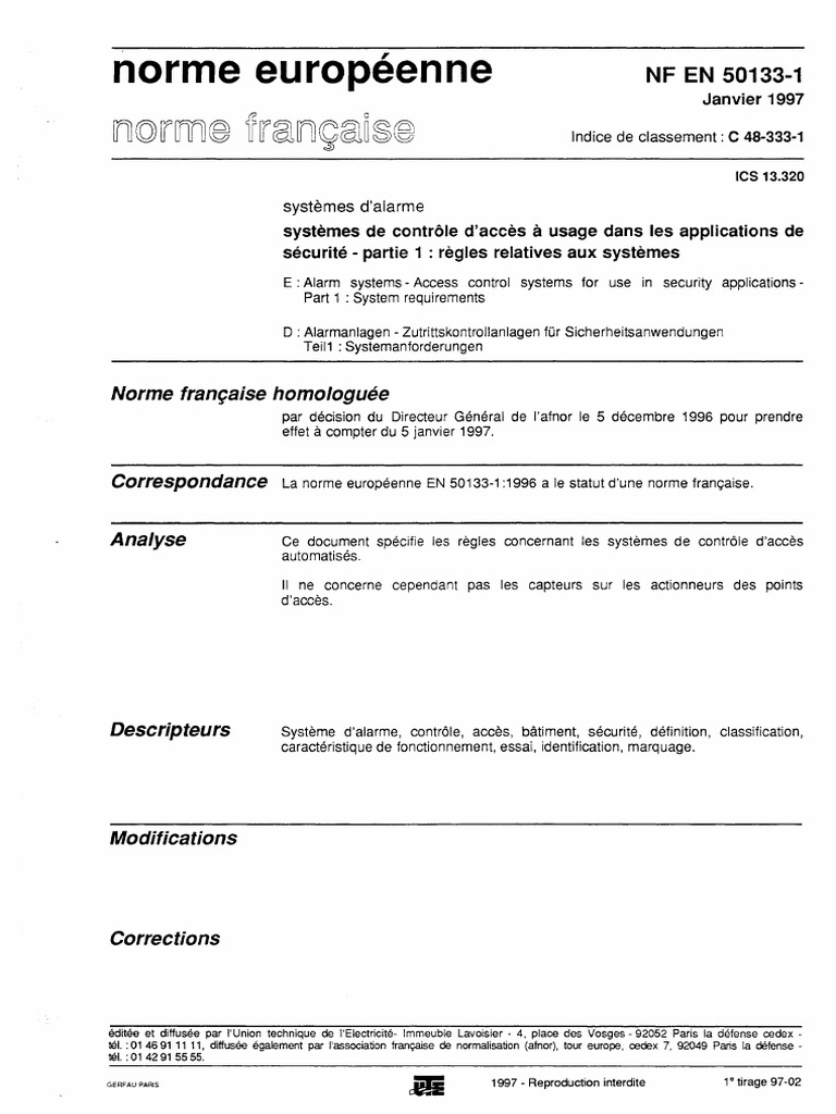 NF en 50133-1 | PDF