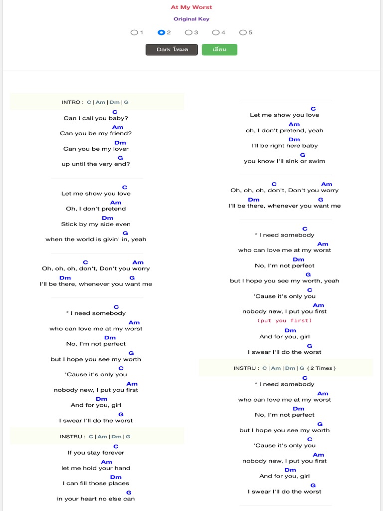 At My Worst: C Am DM G | PDF