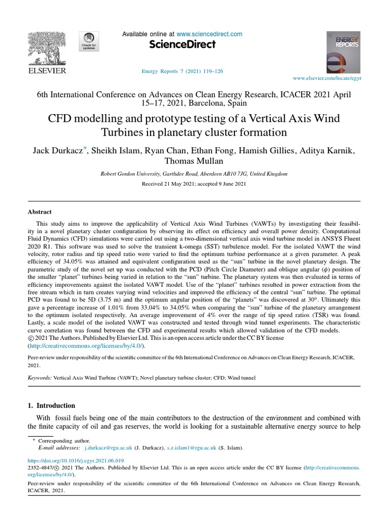 CFD Modelling and Prototype Testing of A Vertical Axis Wind Turbines in ...
