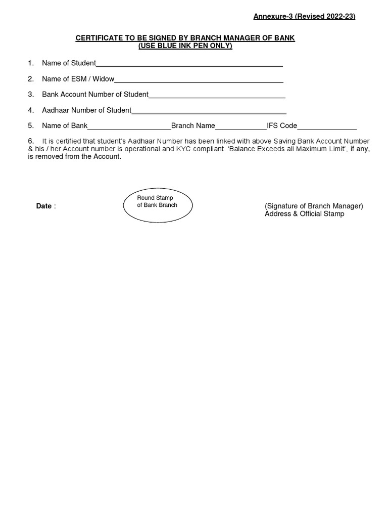 Annexure-3 (Revised 2022-23) : Round Stamp of Bank Branch | PDF