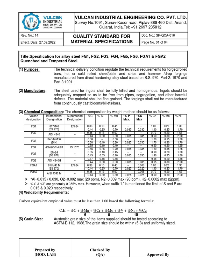 Vulcan steel alloy specifications | PDF | Steel | Forging
