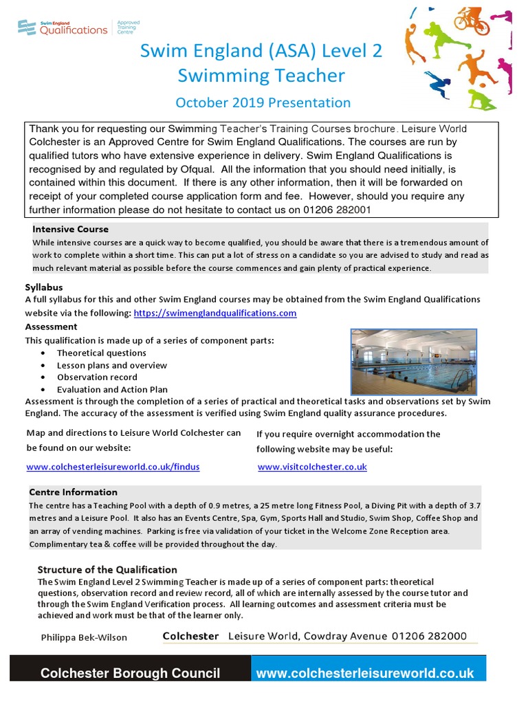 Swim England Level 2 Course Pdf Teachers Swimming
