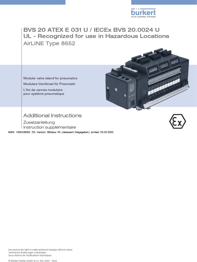 Bvs 20 Atex E 031 U / Iecex Bvs 20.0024 U Ul - Recognized For Use in ...