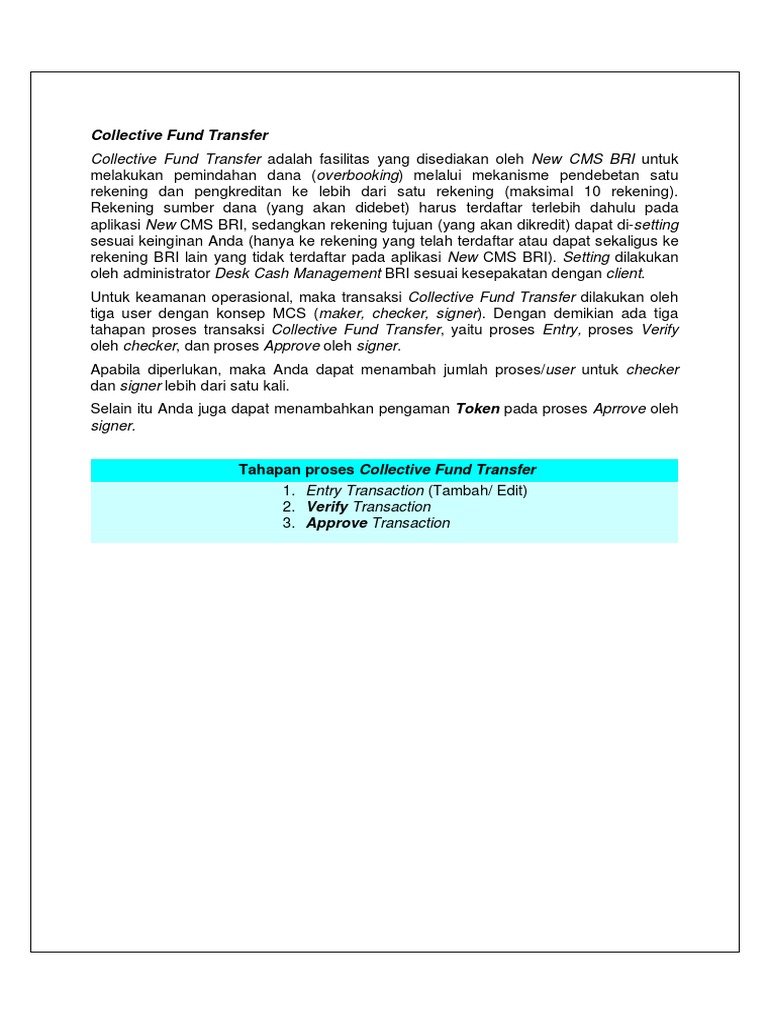 Proses Collective Fund Transfer BRI | PDF | Pengelolaan Keuangan & Uang
