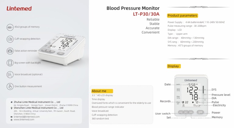 Blood Pressure Monitor P30 | PDF | Information And Communications ...