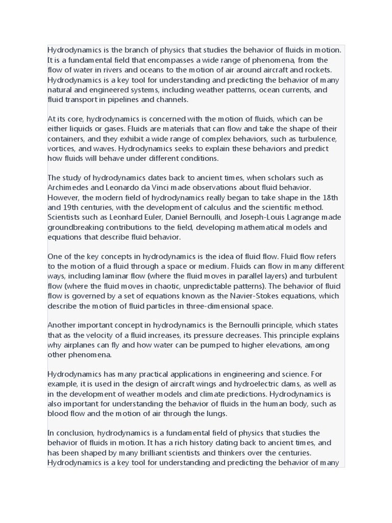 Hydrodynamics Is The Branch of Physics That Studies The Behavior of ...