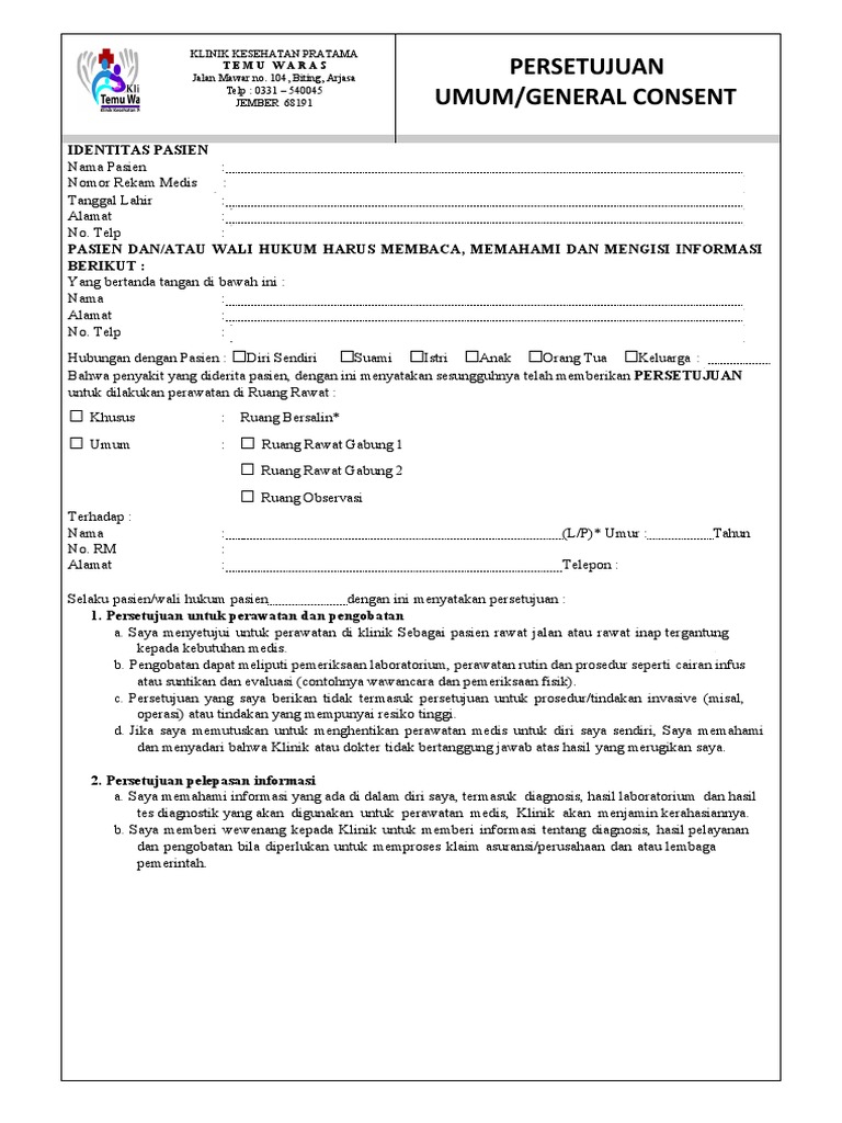 Persetujuan Umum Pasien Klinik Temu Waras | PDF