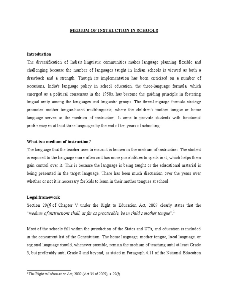 Medium of Instruction in Schools | PDF | Linguistics | Justice