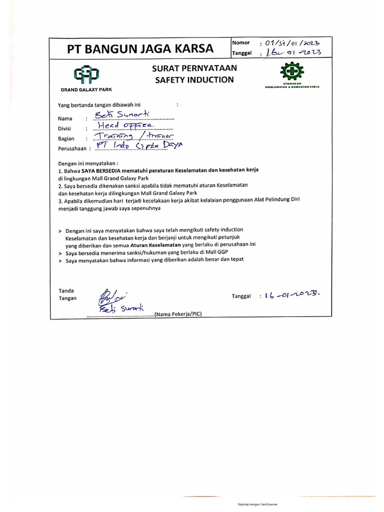 Form Safety Induction Team HK | PDF