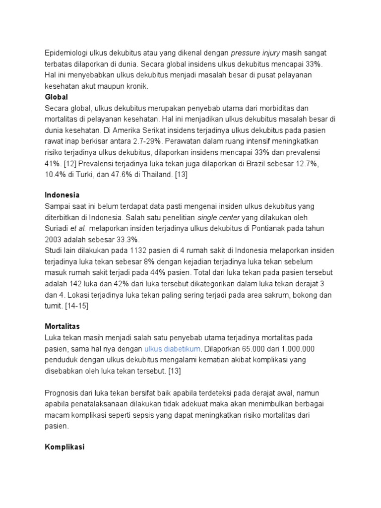 Epidemiologi Ulkus Dekubitus Atau Yang Dikenal Dengan | PDF